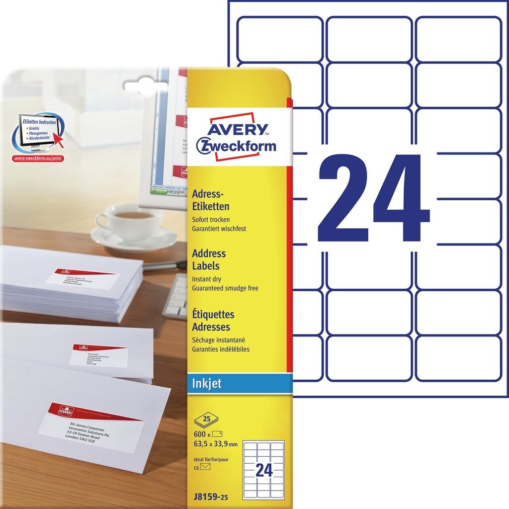 Etiketter med QuickDRY™ | J8159-25 | Avery